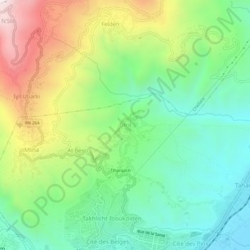 Mappa topografica Tifrit, altitudine, rilievo