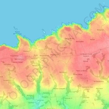 Mappa topografica Kervalguen, altitudine, rilievo