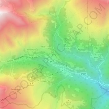 Mappa topografica Borgo, altitudine, rilievo