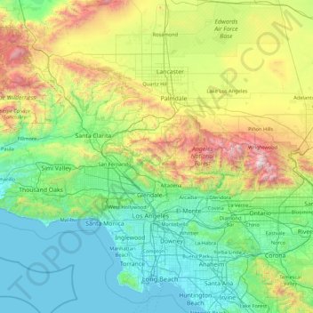 Mappa topografica Los Angeles, altitudine, rilievo