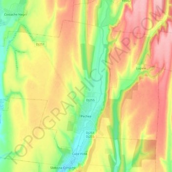 Mappa topografica Pechea, altitudine, rilievo