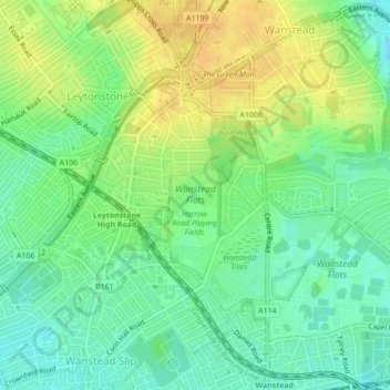 Mappa topografica Wanstead Flats, altitudine, rilievo